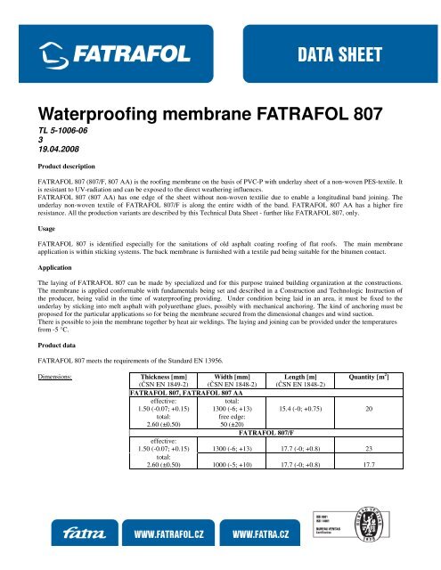 Waterproofing membrane FATRAFOL 807