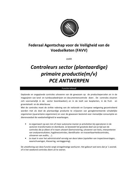 PCE ANTWERPEN - Favv