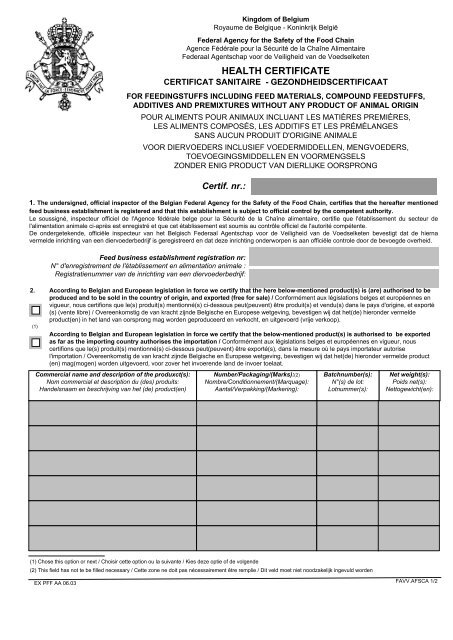 HEALTH CERTIFICATE - Favv