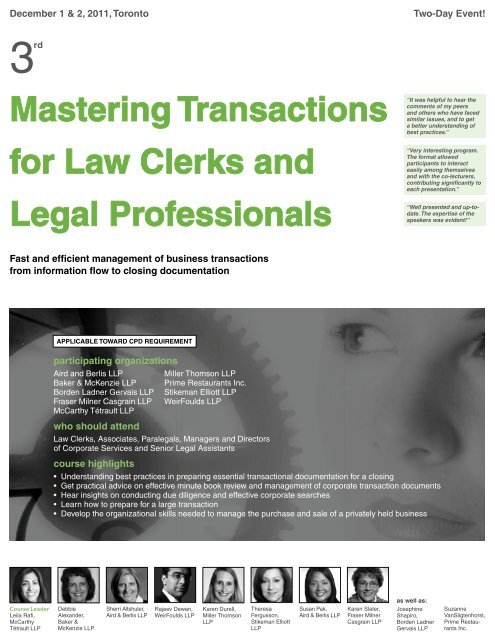 Mastering Transactions for Law Clerks and Legal ... - Federated Press