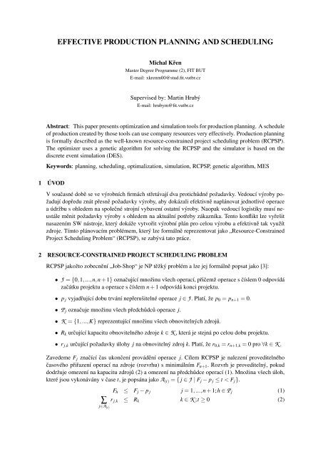 EFFECTIVE PRODUCTION PLANNING AND SCHEDULING