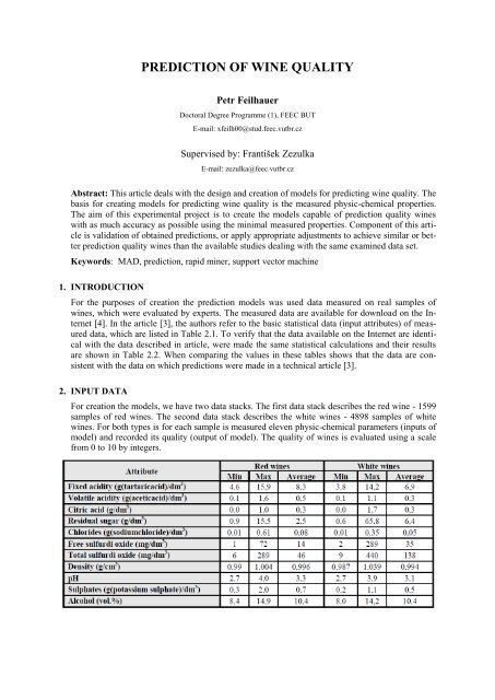 Prediction of Wine Quality