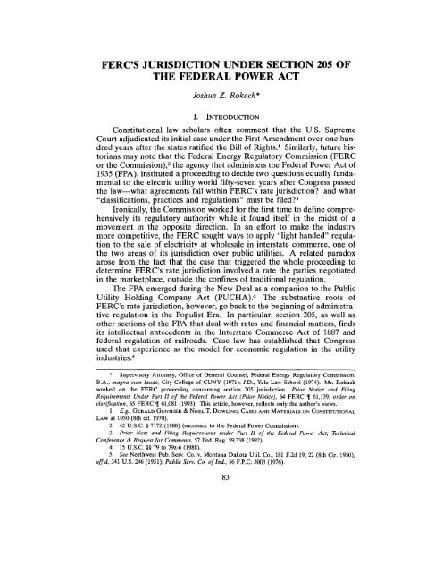 ferc's jurisdiction under section 205 of the federal power act