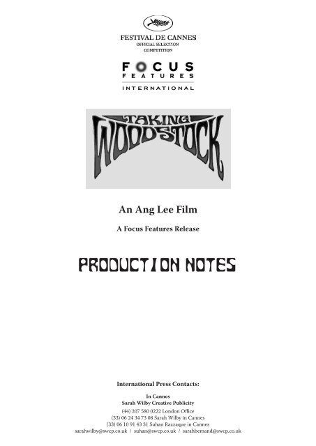 Production notes - Cannes International Film Festival