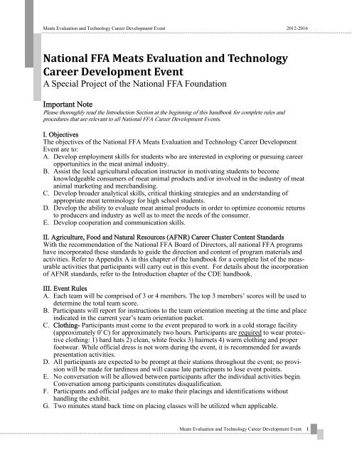 Meats Evaluation and Technology CDE - National FFA Organization