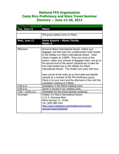 2013 Costa Rica Itinerary - National FFA Organization