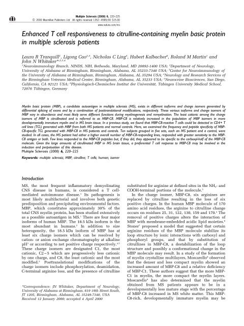Enhanced T cell responsiveness to citrulline-containing ... - Asamnet Enhanced T cell responsiveness to citrulline-containing ... - Asamnet