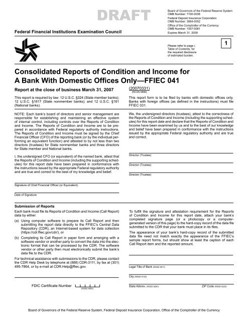 Draft Reporting Form for March 2007 - ffiec