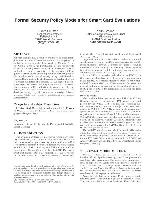Formal Security Policy Models for Smart Card Evaluations