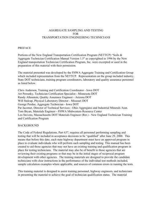 Aggregate Sampling and Testing for Transportation ... - About