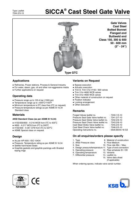 SICCA Cast Steel Gate Valve - Filter