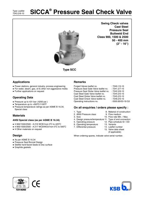 SICCA Pressure Seal Check Valve - Filter