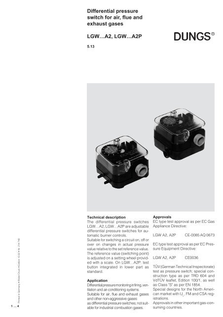 Differential pressure switch for air, flue and exhaust - Filter