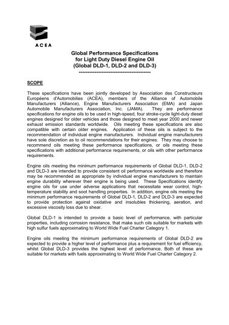 Global Performance Specifications for Light Duty Diesel Engine Oil ...