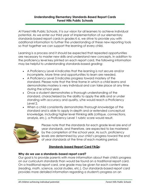 Understanding Elementary Standards-Based Report Cards Forest ...