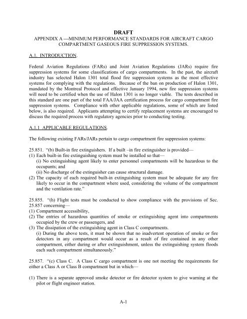 MPS for Aircraft Cargo Compartment Gaseous Fire Suppression - FAA