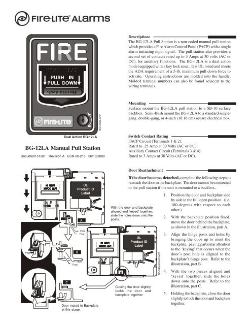 BG-12LA Manual Pull Station w/Auxiliary Function - Fire-Lite Alarms