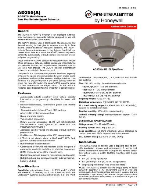 AD355(A) "Adapt" Multi-Sensor Detectors - Fire-Lite Alarms