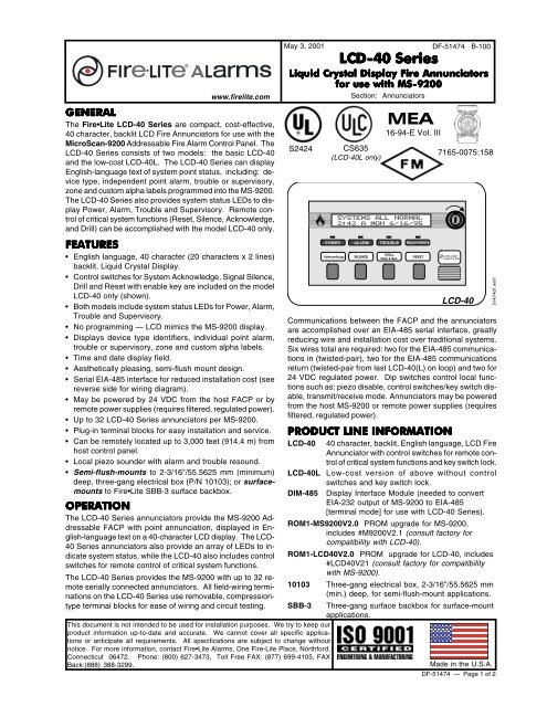 LCD-40 Series -40 Series - Fire-Lite Alarms