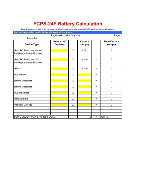 FCPS-24F Battery Calculation - Fire-Lite Alarms