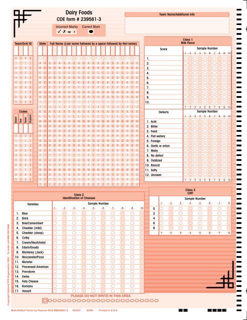 Dairy Foods Scantron