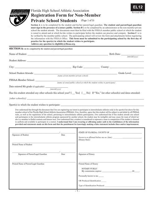 Registration Form for Non-Member Private School Students