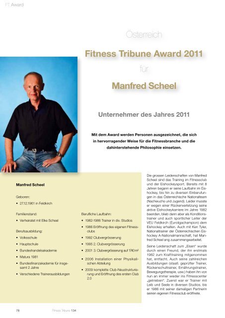Österreich Fitness Tribune Award 2011 für Manfred Scheel