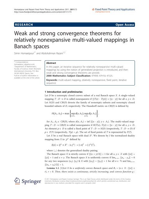 Weak and strong convergence theorems for relatively ... - Springer Weak and strong convergence theorems for relatively ... - Springer