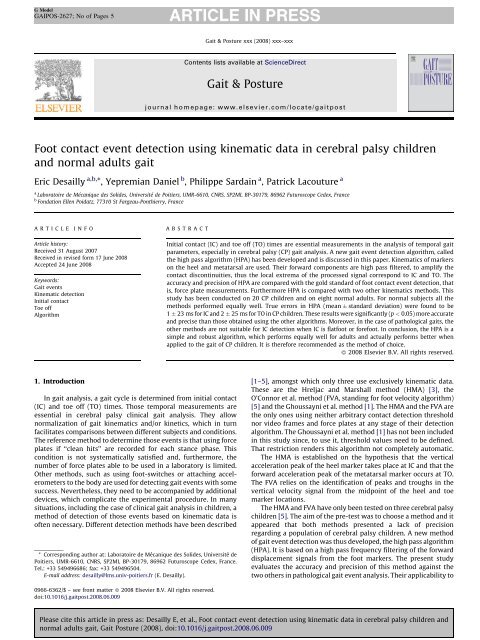 Foot contact event detection using kinematic data in ... - ResearchGate