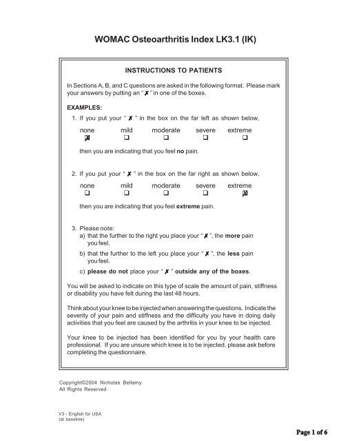 WOMAC Osteoarthritis Index LK3.1