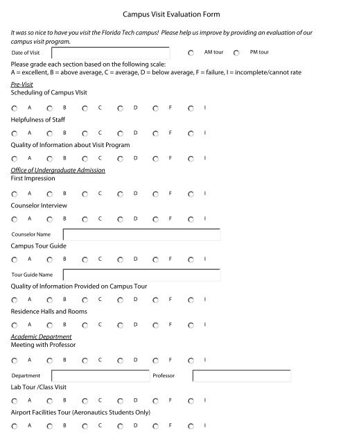 Campus Visit Evaluation Form
