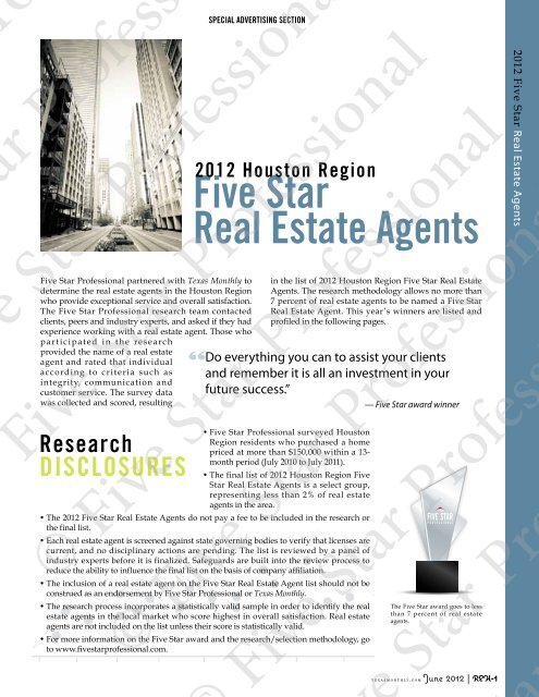 2012 houston region five star real estate agents