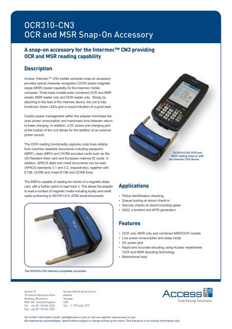 OCR310-CN3 datasheet - Access IS