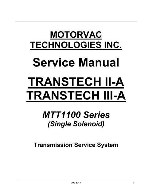 Mtt-1100 service manual - Atlantic Auto Suppliers