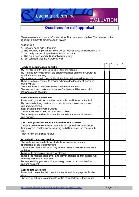 Questions for self appraisal
