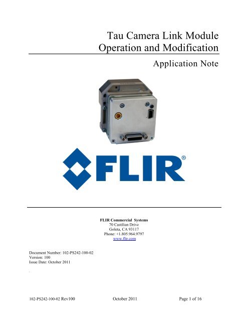 Tau Camera Link Module Operation and Modification - Flir Systems