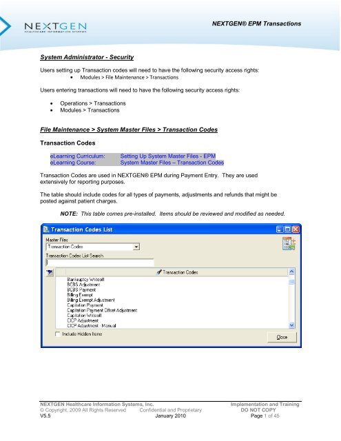 NEXTGEN® EPM Transactions System Administrator - Security File ...