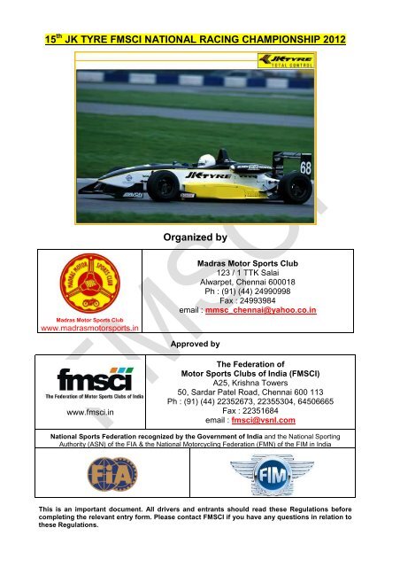 JK TYRE FMSCI NATIONAL RACING CHAMPIONSHIP ... - The FMSCI