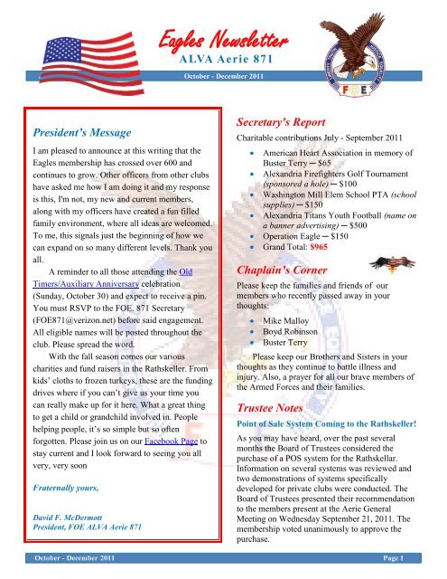 October - Fraternal Order of Eagles