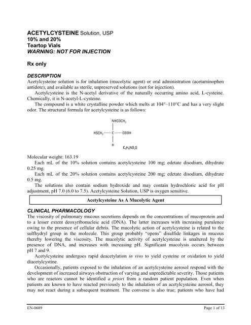 Acetylcysteine Solution, USP (10%) - (3 g/30 mL) - Hospira