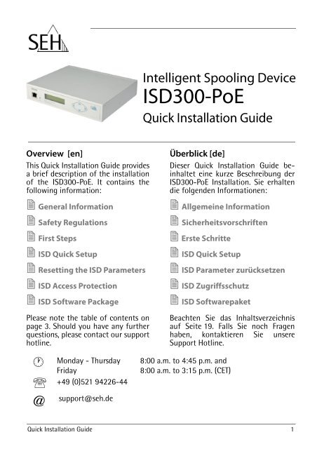 Quick Installation Guide - ISD300-PoE - SEH Computertechnik GmbH
