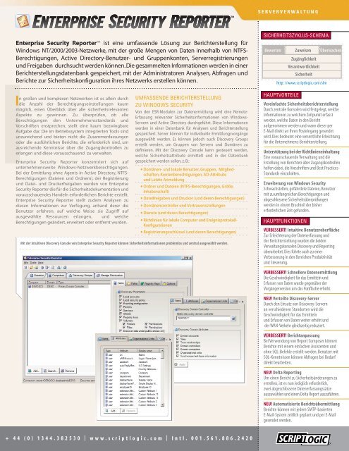 ScriptLogic Enterprise Security Reporter Datenblatt