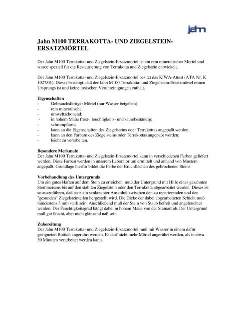 Jahn M100 TERRAKOTTA- UND ZIEGELSTEIN- ERSATZMÖRTEL