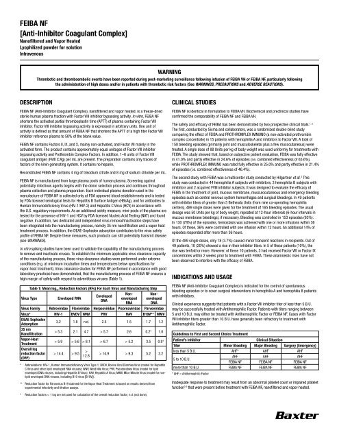 FeIBA NF [Anti-Inhibitor Coagulant Complex] - Baxter
