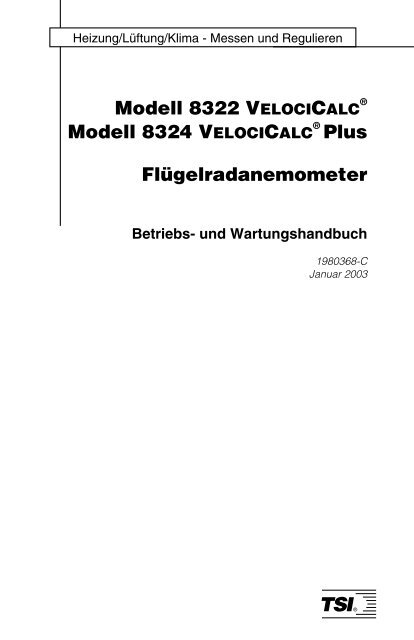 Modell 8322 VELOCICALC® Modell 8324 VELOCICALC ... - TSI
