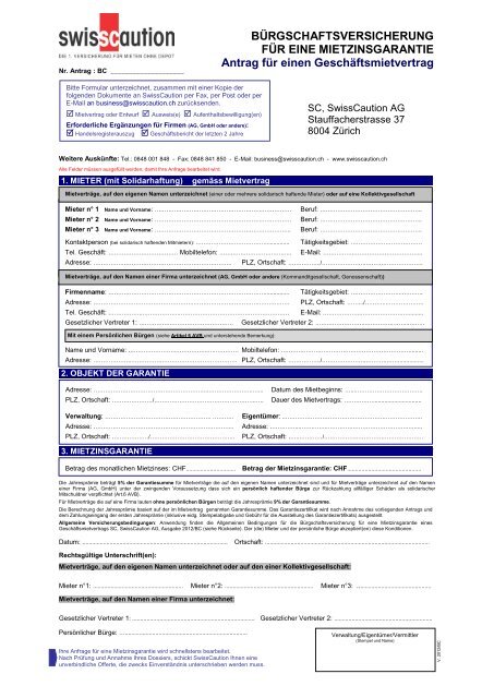 Ihren Antrag auf - SwissCaution