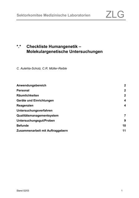 Checkliste Humangenetik – Molekulargenetische ... - BVDH