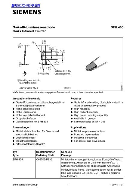 GaAs-IR-Lumineszenzdiode GaAs Infrared Emitter SFH ... - DataSheet