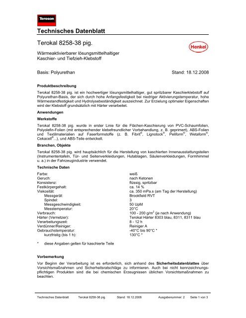 Technisches Datenblatt Terokal 8258-38 pig. - Henkel