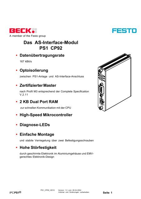 Das AS-Interface-Modul PS1 CP92